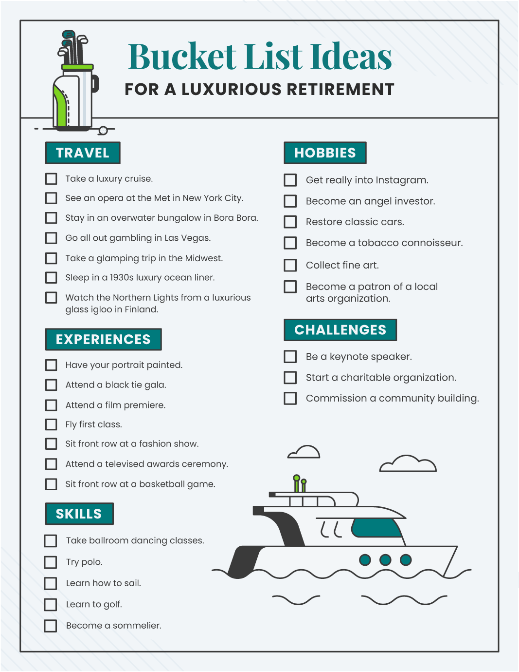 Bucket List Ideas For Your Retirement Goals With Free Printables